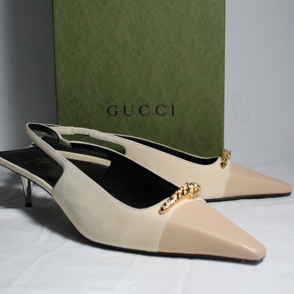 Gucci | Shoes | Nwb Gucci Mona Tiger Head Hardware Slingback Kitten ...